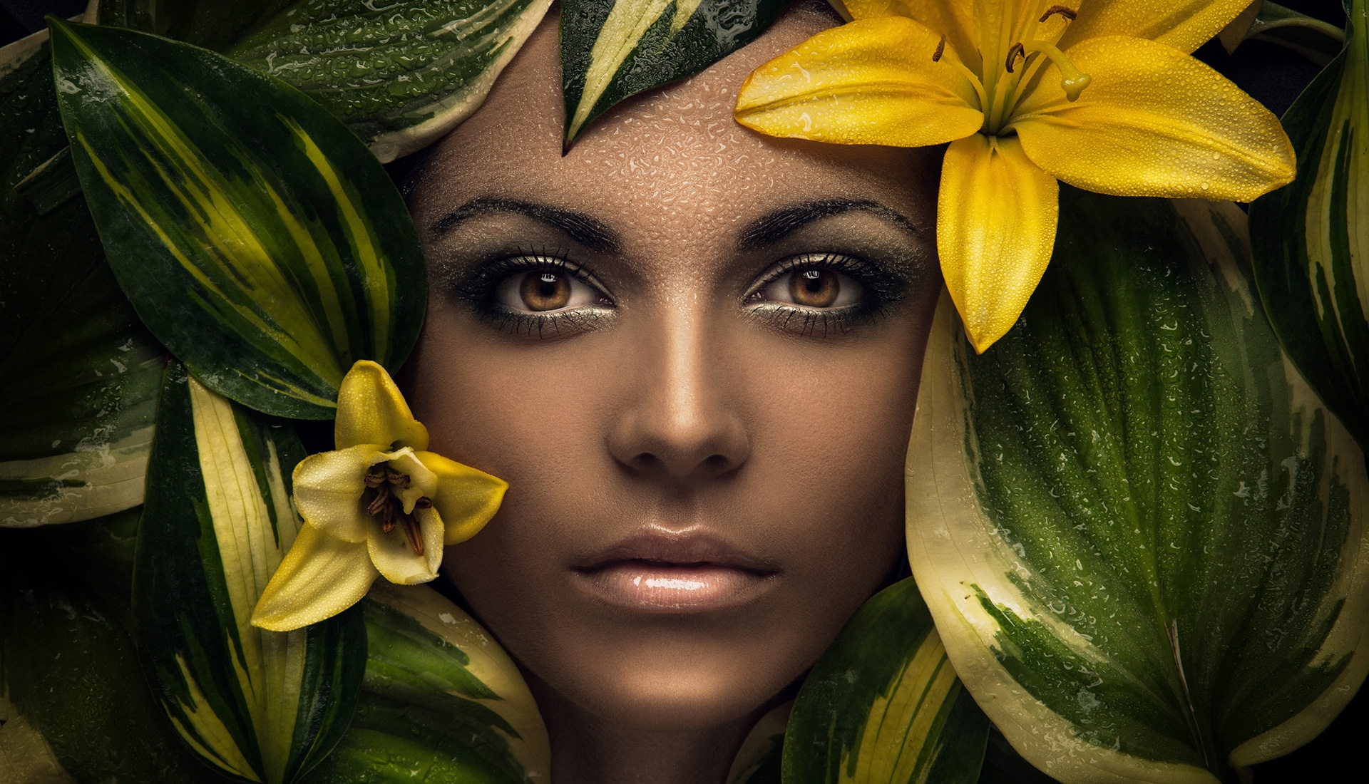Evgeni Kolesnik Green Girl Model Flower Lilly Face Woman